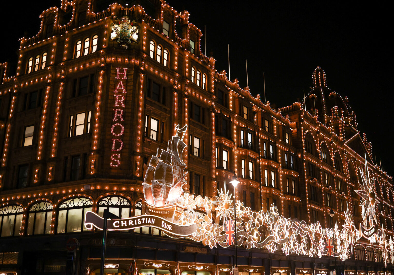 Dior transforms Harrods in London with glittering holiday light display ...