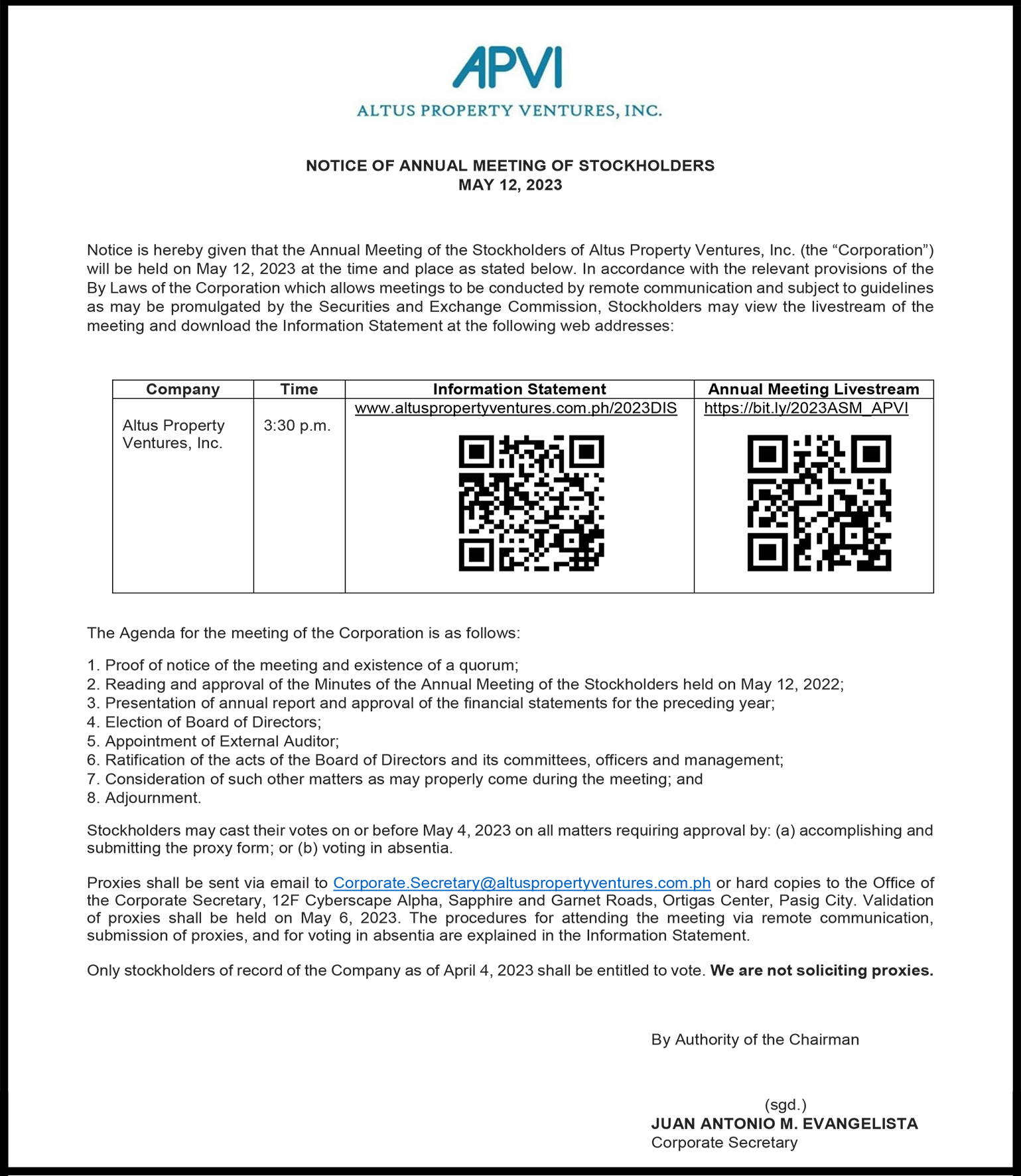 Altus Property Ventures, Inc. announces annual stockholders' meeting on May 12 - BusinessWorld ...