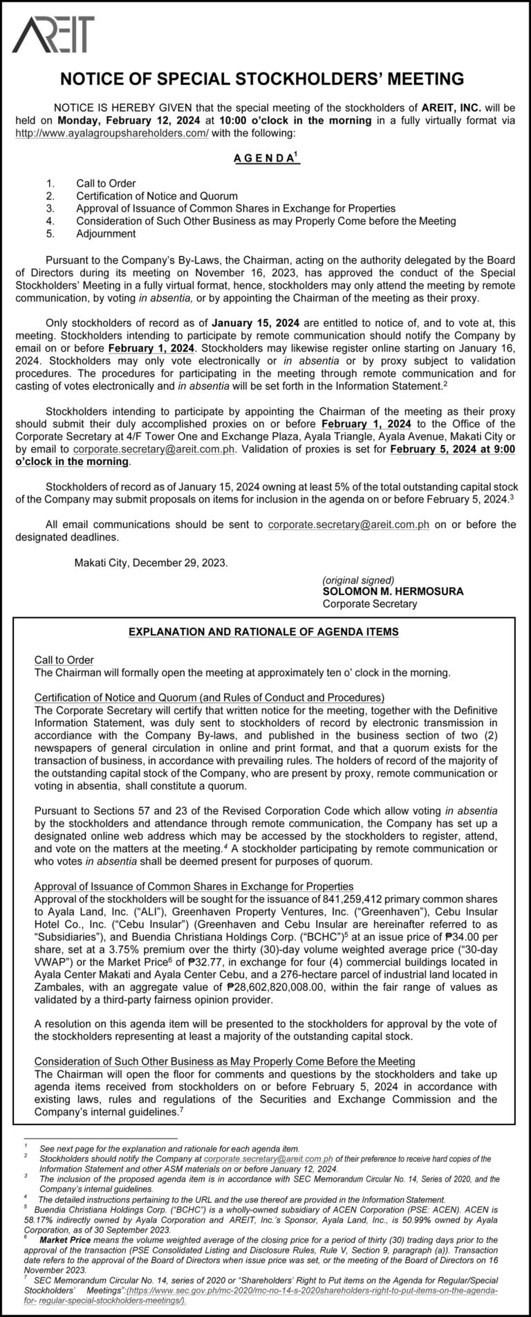 AREIT, INC. to hold Special Stockholders' Meeting virtually on Feb. 12 ...