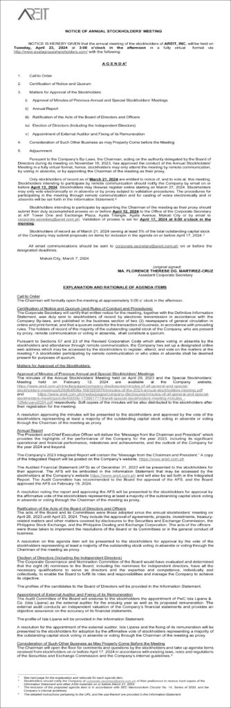 AREIT, Inc. to hold 2024 Annual Stockholders' Meeting on April 23 ...